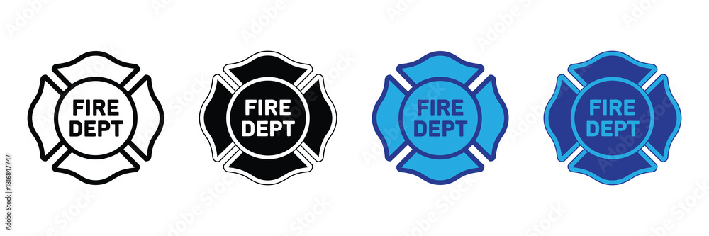 Collection of maltese cross emblems, symbolizing the fire department ...