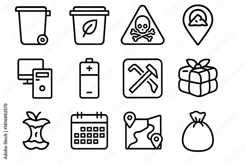Waste Management Icons. Waste Management Set linear icon set: trash bin ...
