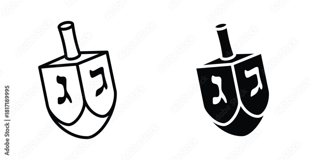 Hanukkah Dreidel Outline Icon Set. Hanukkah dreidel outline vector ...