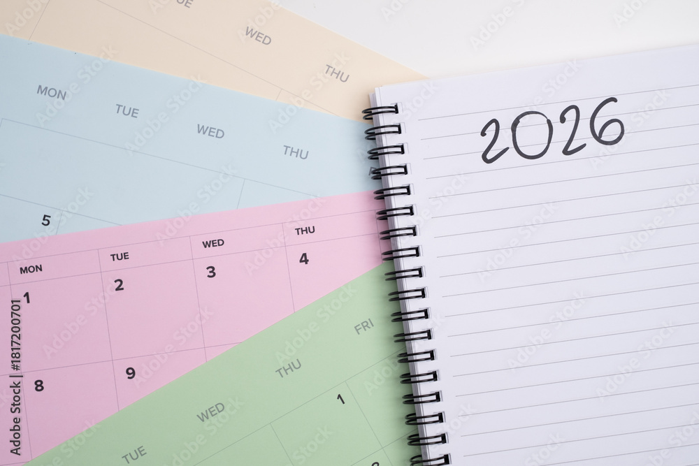 2026 annual planning. Notebook and pastel calendars for strategic goal ...
