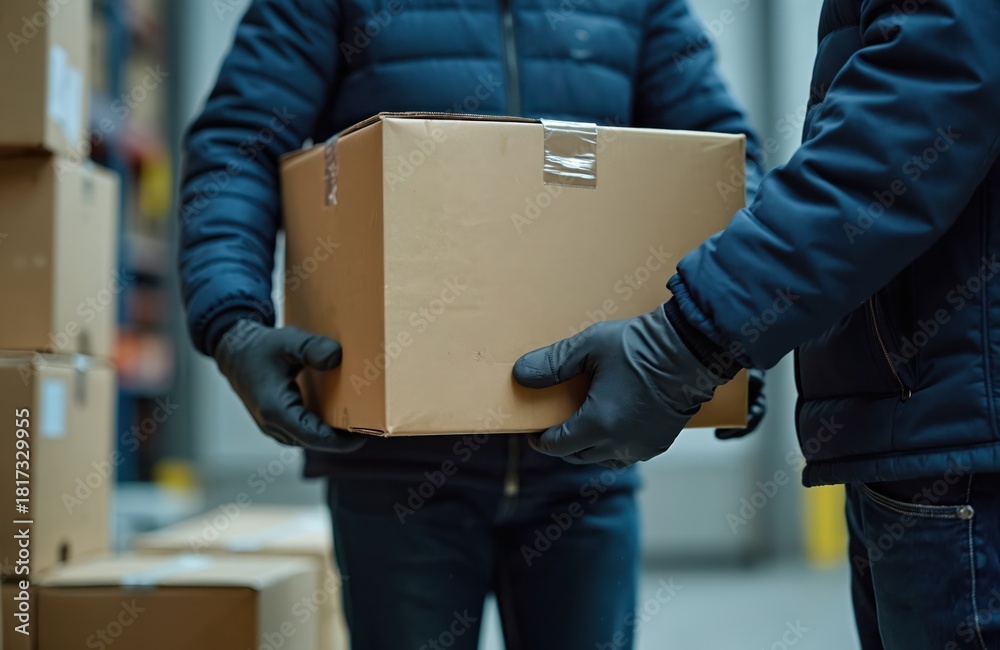Workers in a cold storage warehouse handle a parcel. They prepare to ...