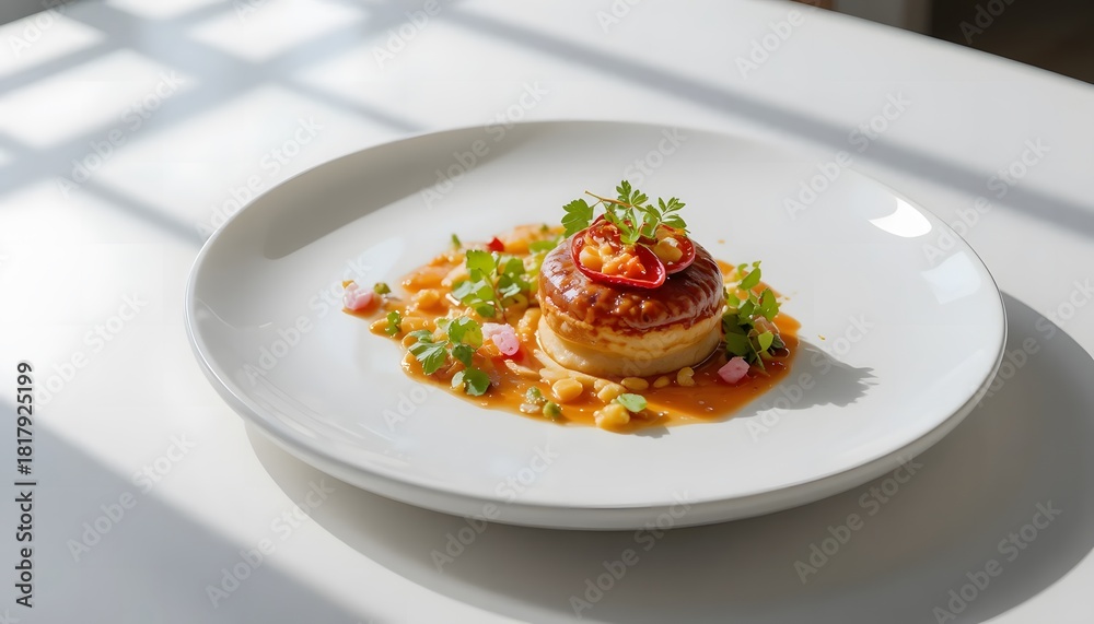 Stockfotot 2026 Gourmet Futuristic Fine-Dining Plating on White ...