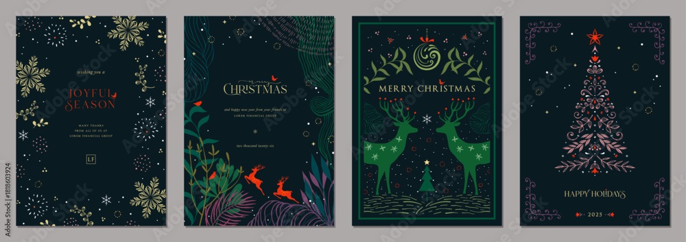 Winter Wonderland Holiday cards. Christmas templates with decorative ...