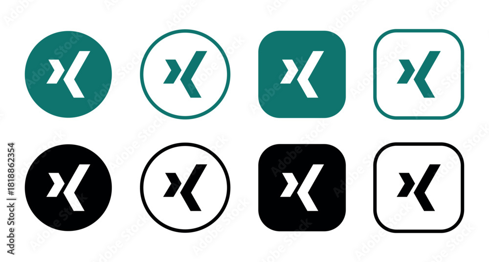 xing logo icon set, Eight icons displaying a stylized x in circles and ...