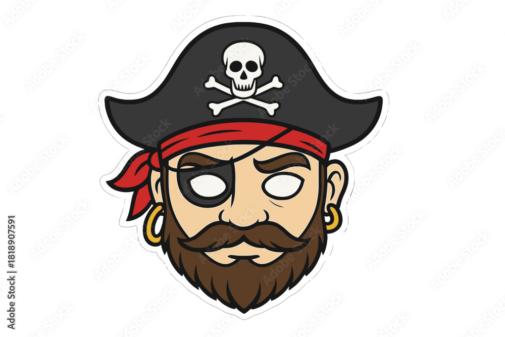 Cartoon pirate captain head wearing an eye patch and a tricorn hat with ...