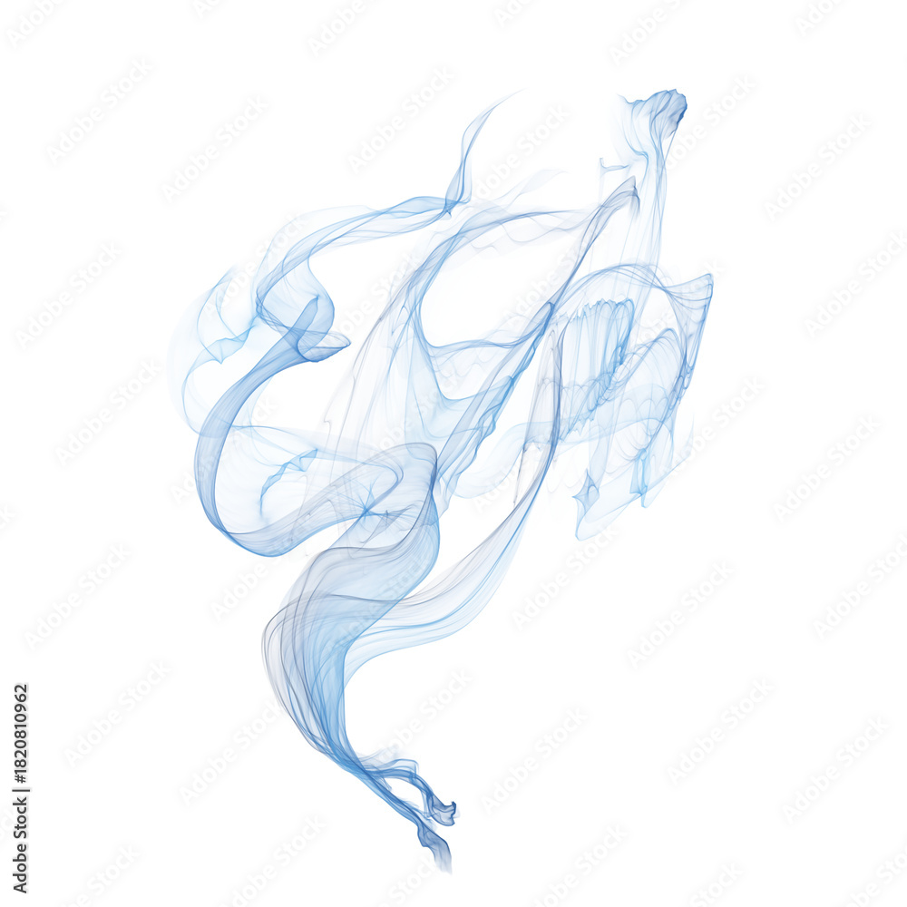 Swirling transparent blue smoke plume with reflection on transparent ...