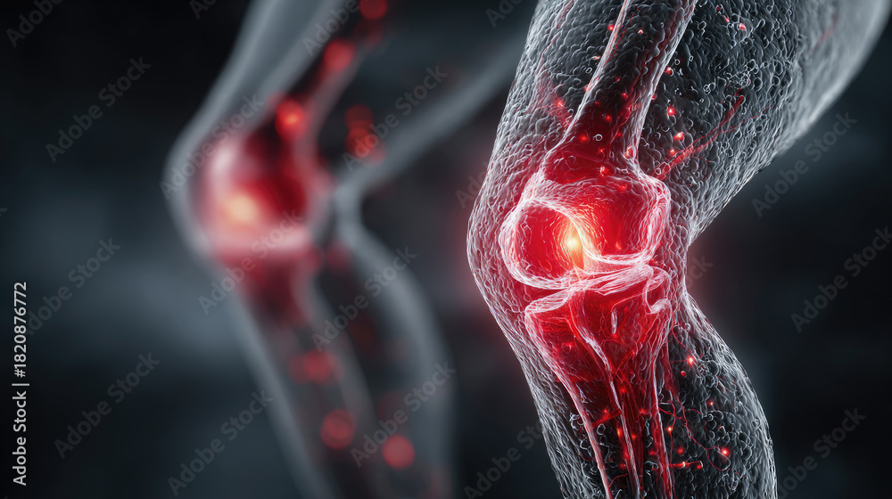 Human knee joint displaying viral or bacterial infection, causing ...