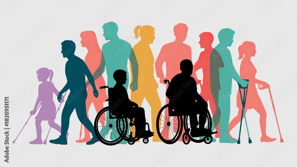 Illustration of diverse people with disabilities, including wheelchairs ...
