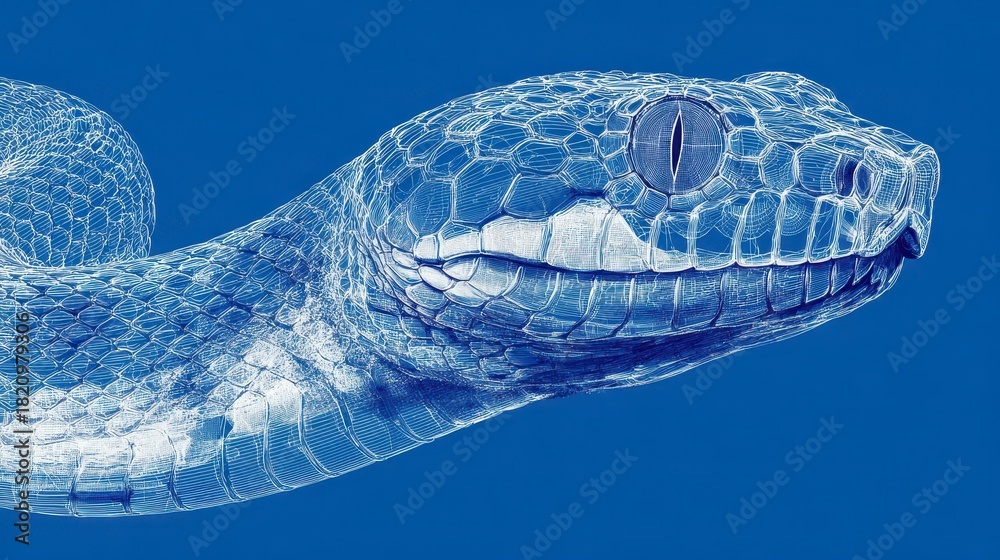 Stock-Illustration „3D blueprint of snake head with detailed scales and ...