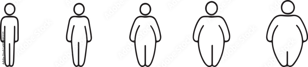 Different types body people icon set. Size body person thin to fat ...