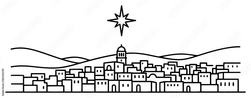Stock-Vektorgrafik „Biblical city of Bethlehem under the Christmas star ...