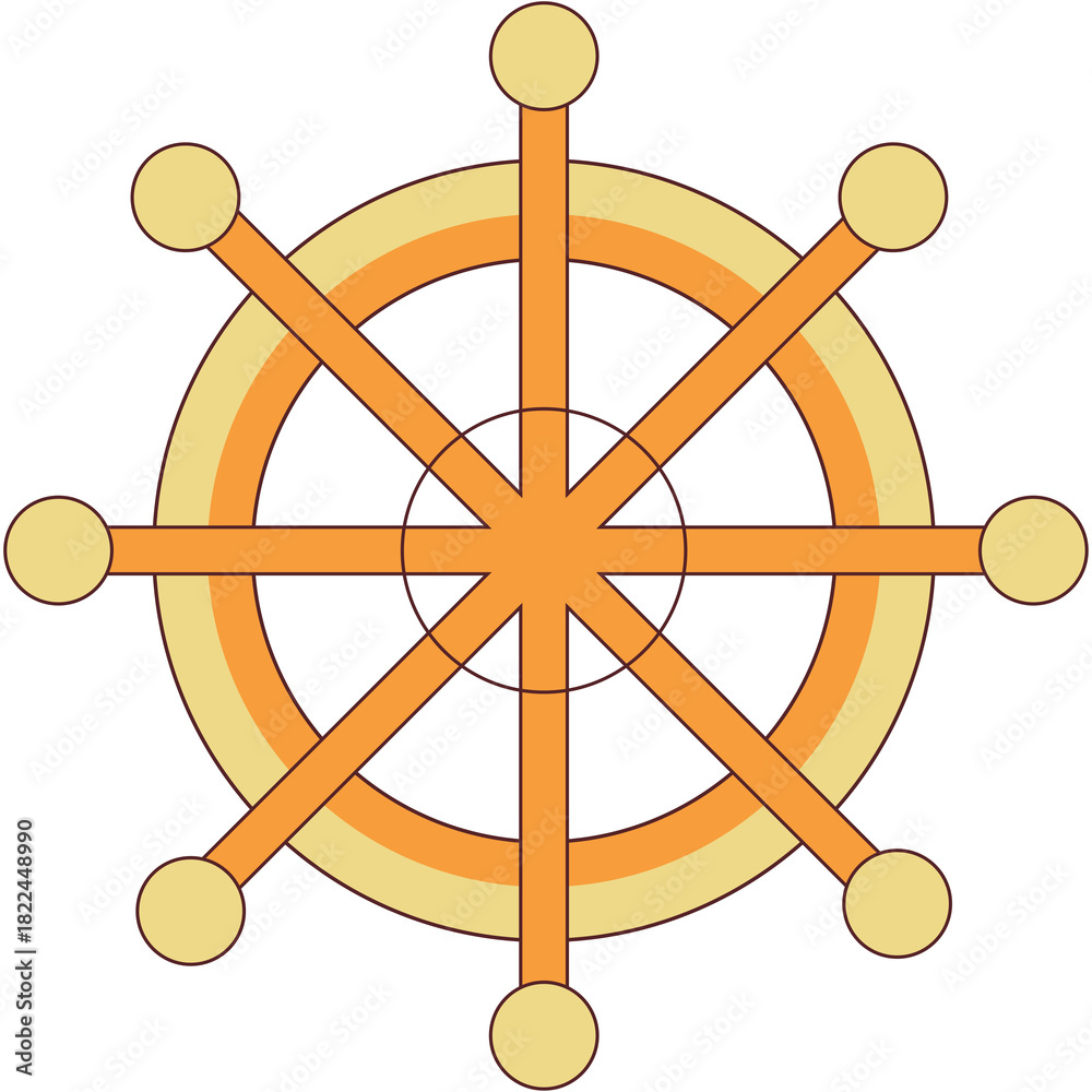 Buddhist Dharma Wheel Symbol With Eight Spokes In Orange And Yellow ...