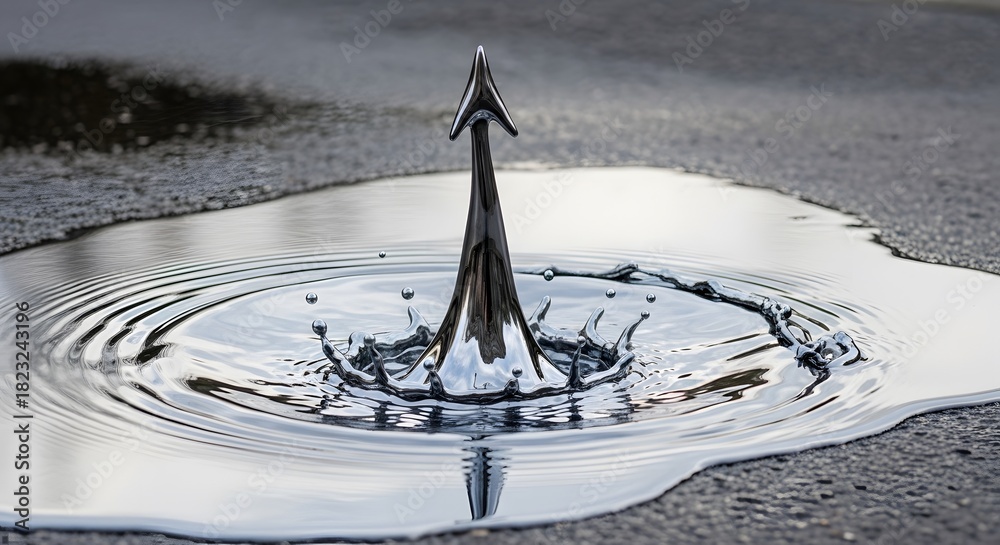 Dynamic splash of liquid metal forming perfectly shaped sharp arrow ...