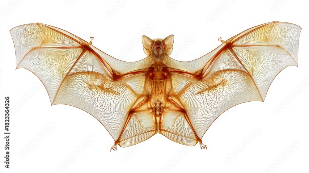 Bat wing bone and organ mapping inside translucent body shows detailed ...