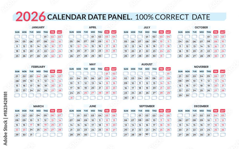 2026 calendar date panel showing correct date for planning and ...
