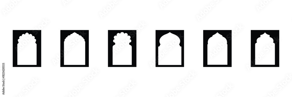 Collection of oriental style Islamic arches and windows. Islamic ...