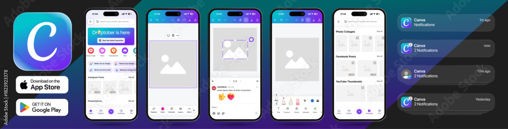 Стоковое векторное изображение «Canva mobile app UI design 2026 with ...