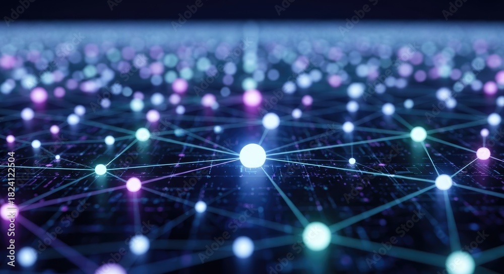 Network of glowing nodes and lines on dark digital 4k ultra full hd ...