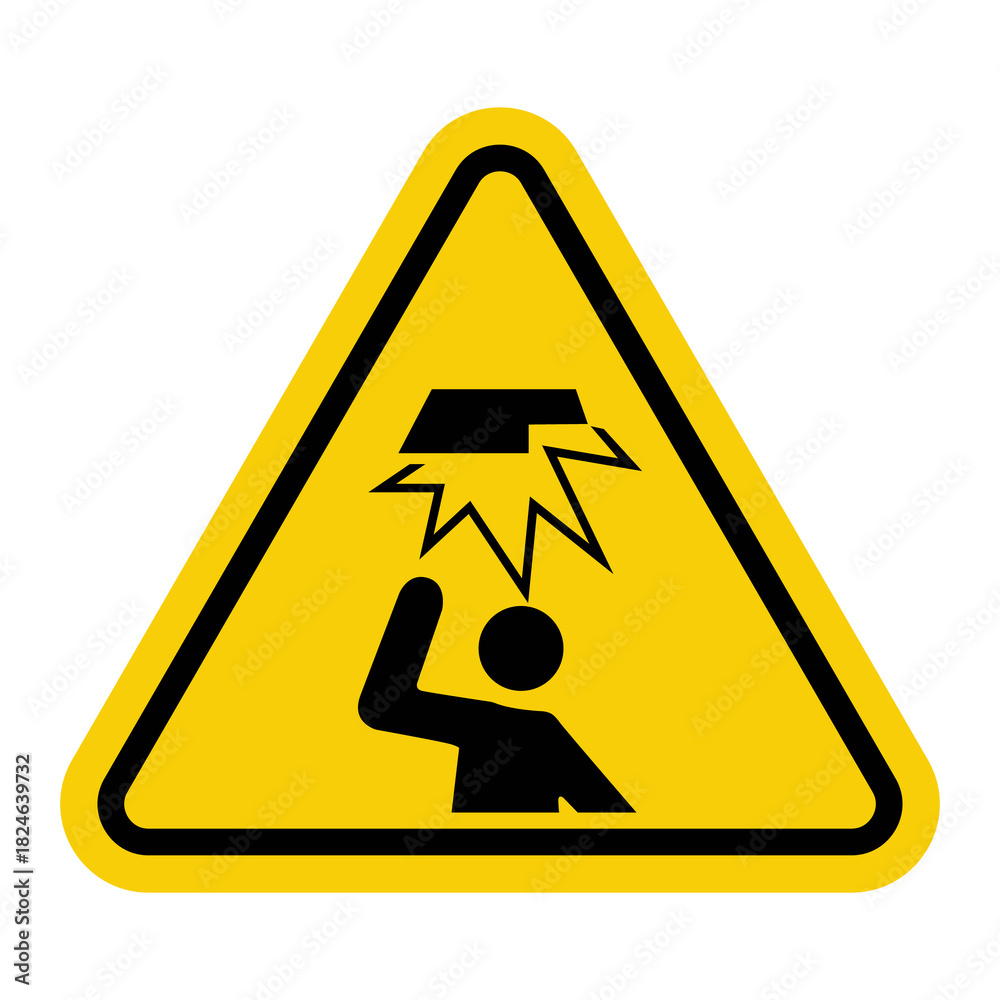 Head injury hazard. Yellow warning triangle sign. Bend over when ...
