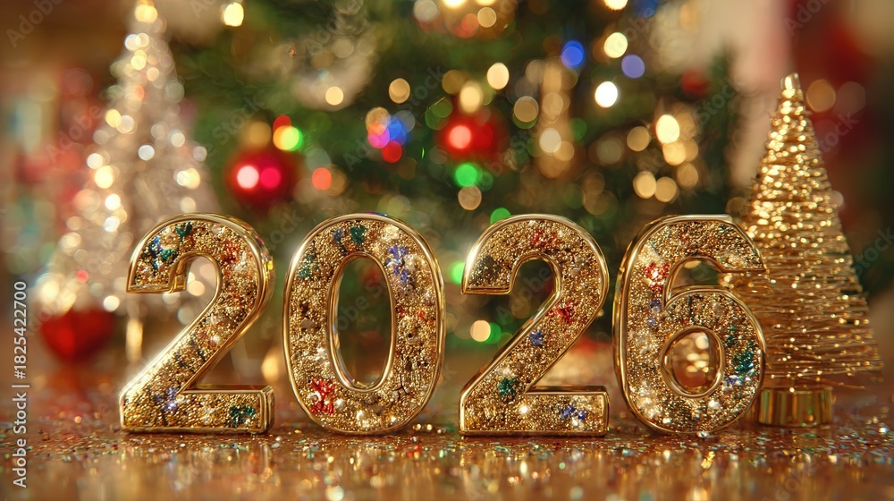 Hyper-Realistic Christmas 2026 Background: Close-Up 3D Golden "2026 ...