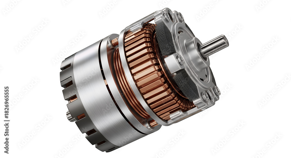 Detailed 3D render of a brushless DC electric motor rotor with copper ...