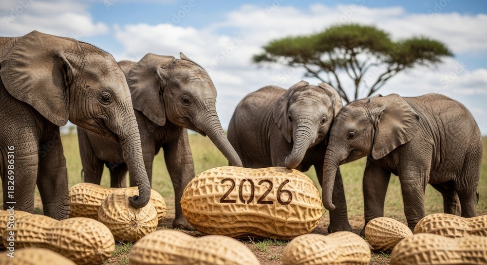 Elephants with Peanuts Celebration 2026 - A group of baby elephants ...