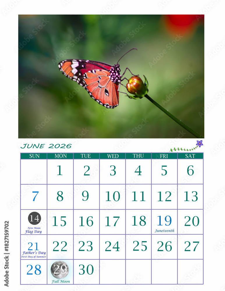 Year 2026 Butterfly Theme Calendar | Ready to Print Office Calendar ...