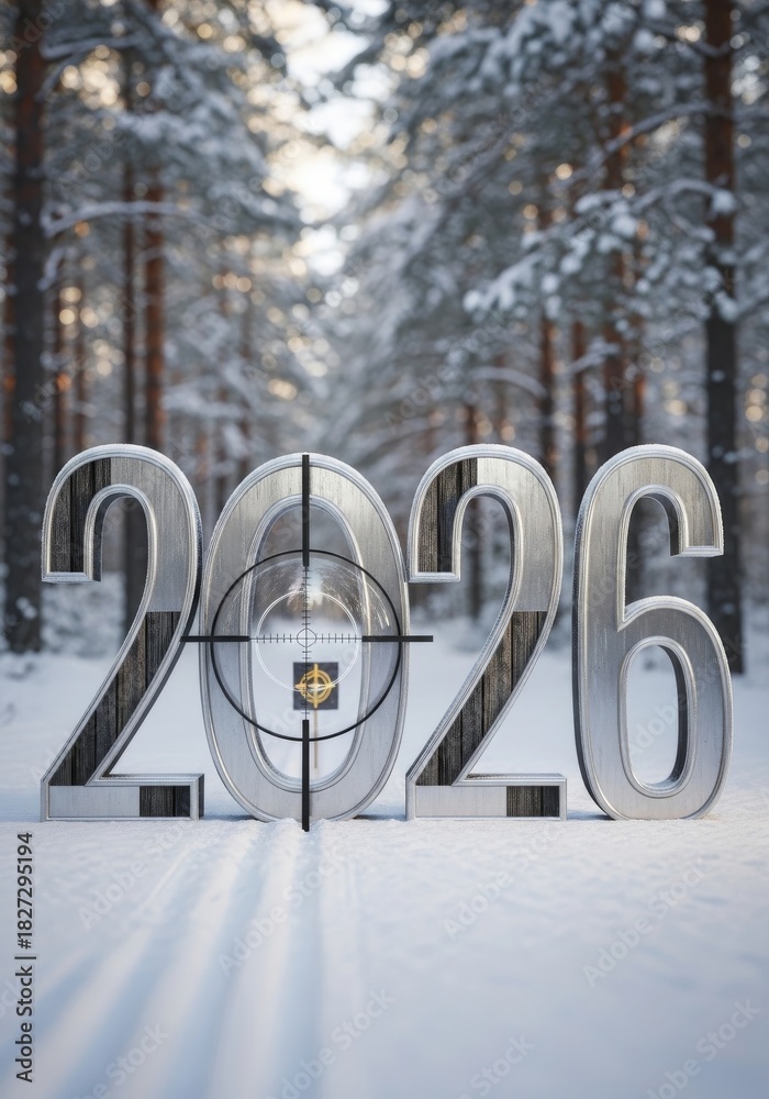 Illustration Stock Target Locked on the Year 2026 - A rifle scope is ...