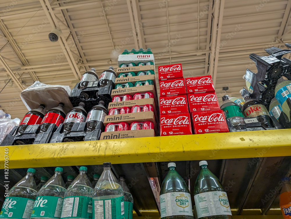 Canada, 20 September 2025 : Coca Cola and Diet Coke cans stacked on ...