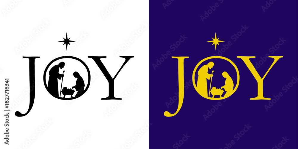 Stock-Vektorgrafik „Logo con palabra JOY con silueta de escena de la ...