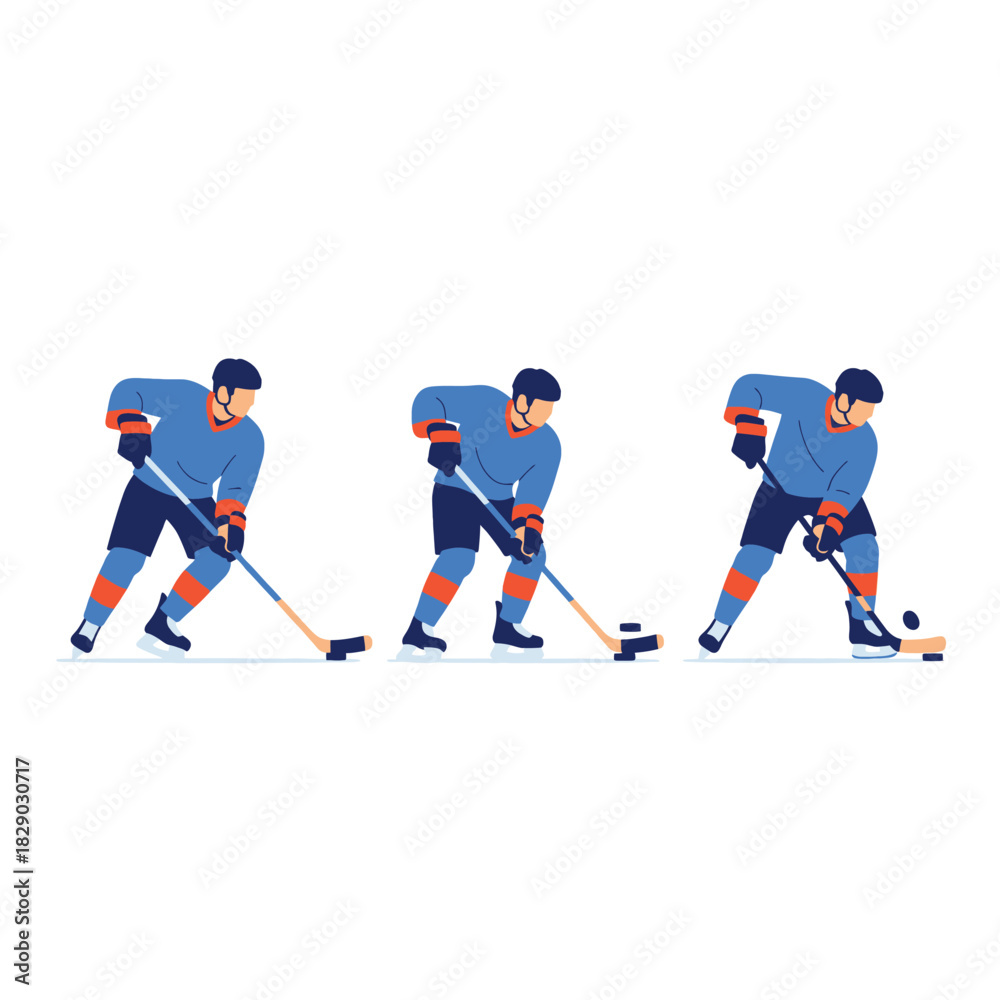 Hockey Player Actions Stages of Puck Handling, Dribbling, and Scoring ...