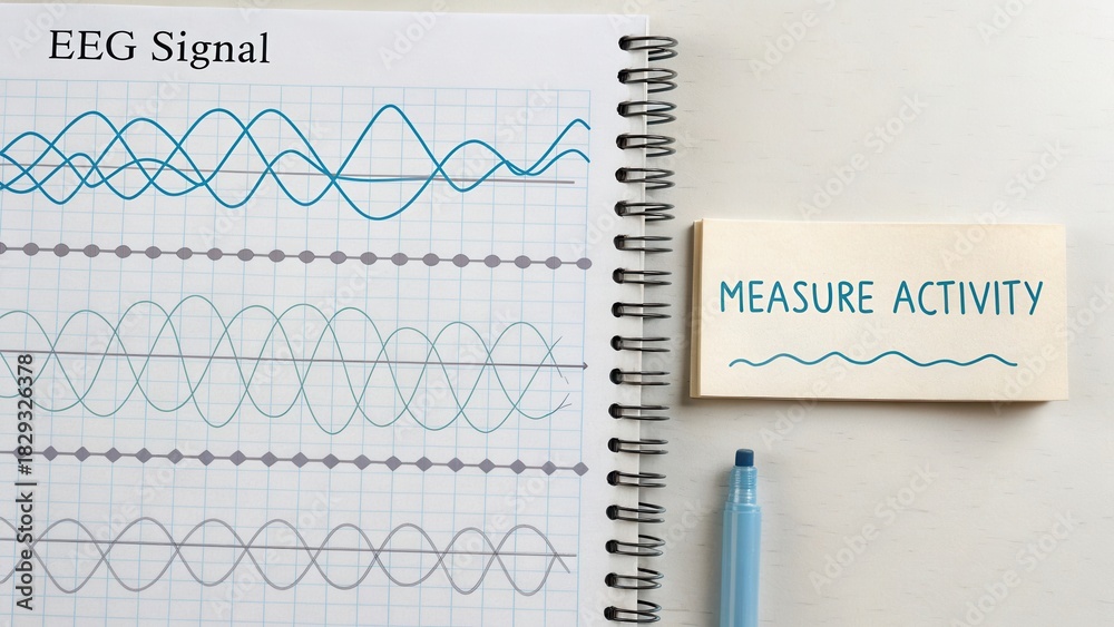 Abstract representation of EEG signal analysis with handwritten note on ...