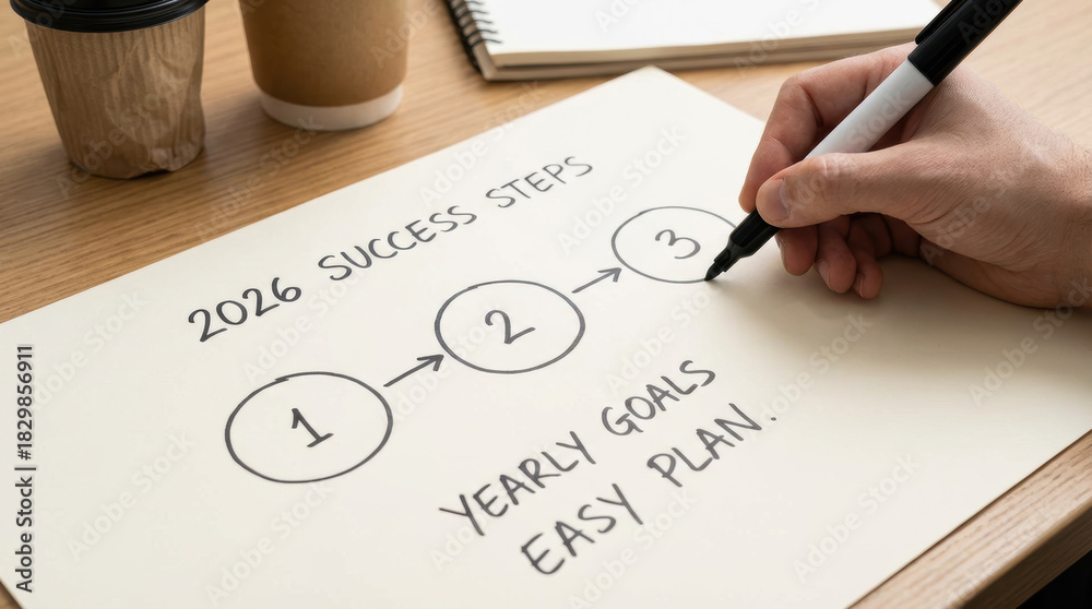 Stock-Foto „2026 success steps sketch shows simple three step ...