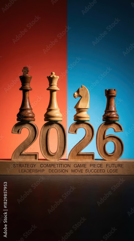 Wooden chess composition shows 2026 with pieces on numbers symbolizing ...