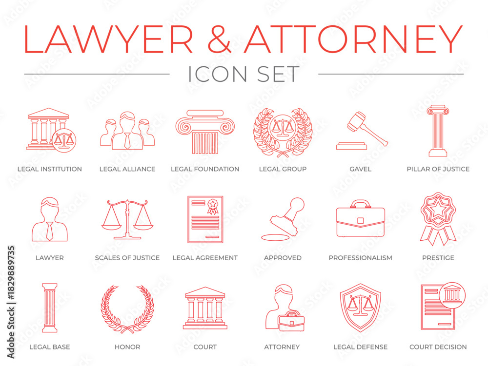 Thin Lawyer and Attorney Outline Icon Set. Legal Institution, Alliance ...