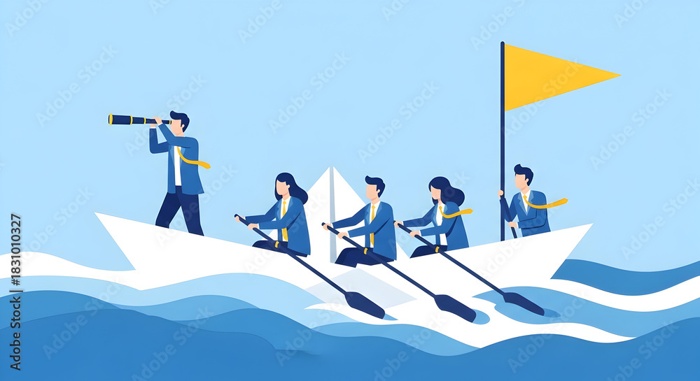 Leadership Team Sailing to Success Business Collaboration and Direction ...