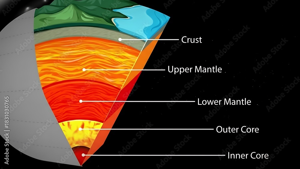 Diagram of Earths internal structure showing crust mantle and core ...