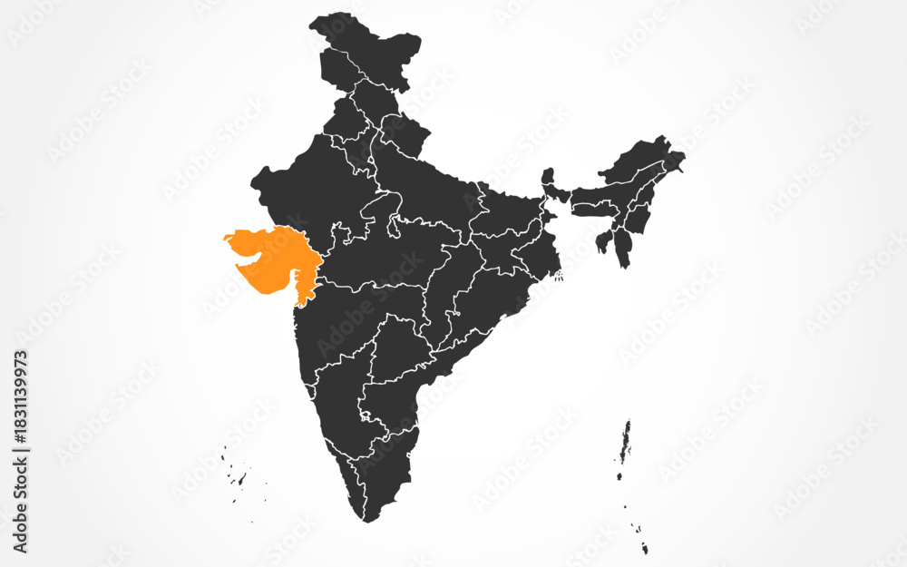 India map with Gujarat state highlight stock image, Vector Gujarat ...