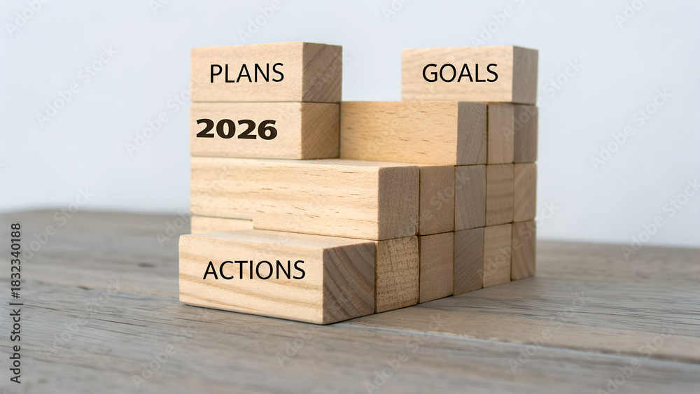 Stock-Illustration „Action Plan 2026 Cube with text 2026 plans, goals ...