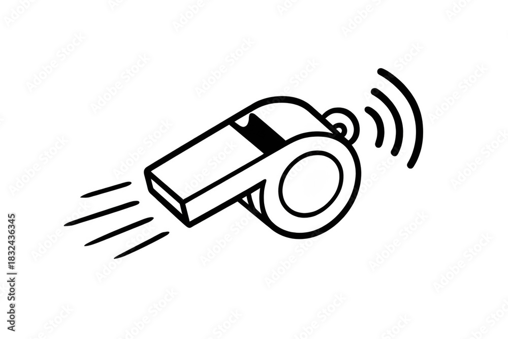 Whistle blowing sound symbol producing noise waves, line art drawing ...