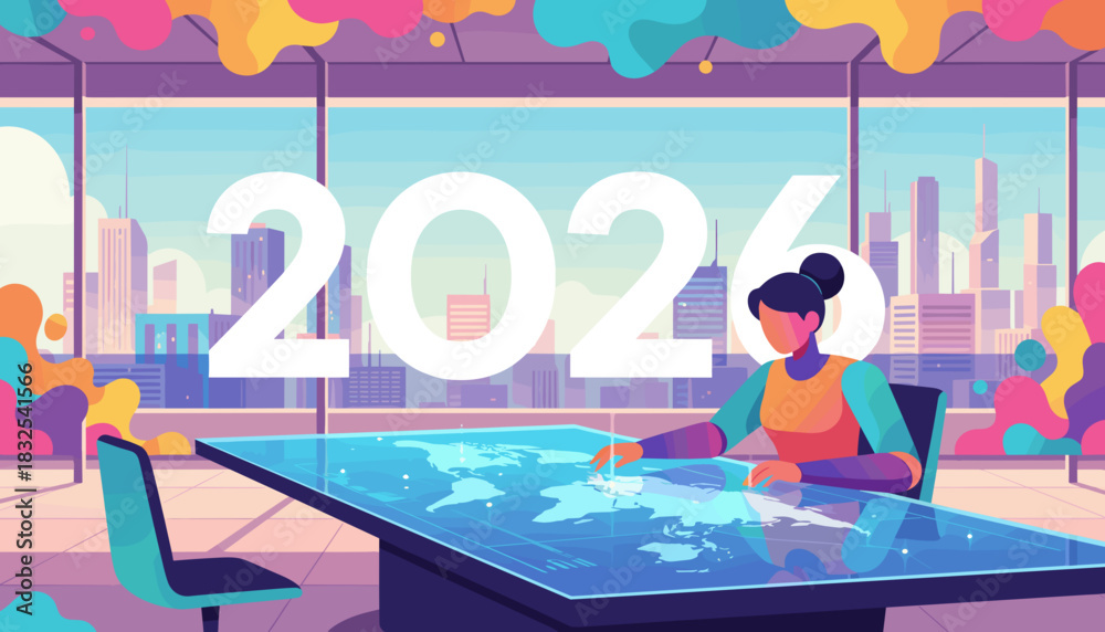 Image vectorielle Stock 2026 business vision Woman manages global ...