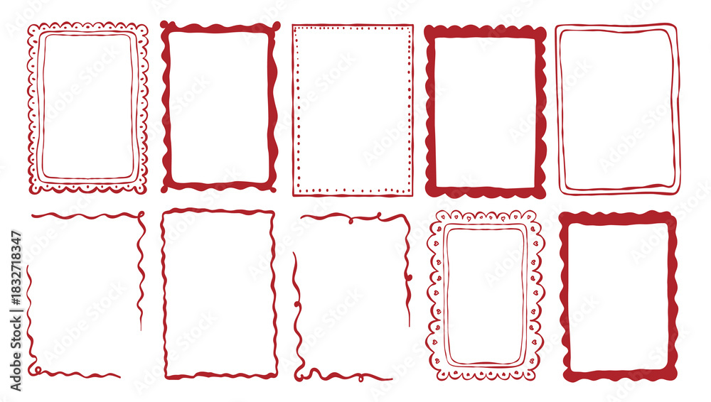 Whimsical hand drawn Doodle Wavy Frame set. Vintage doodle border ...