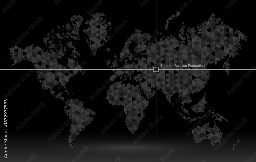 Illustration Stock World map of planet earth, pointer of coordinate ...