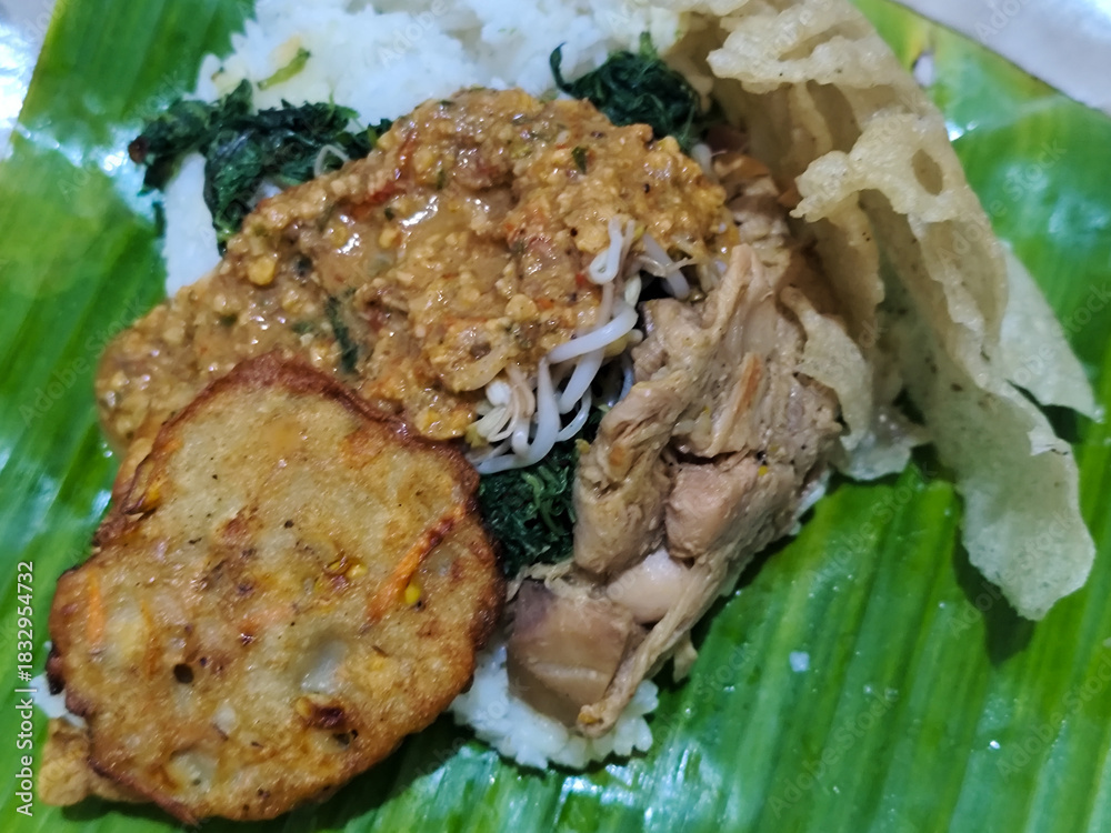 Fotografie Nasi pecel and sego pecel are typical Javanese Indonesian ...