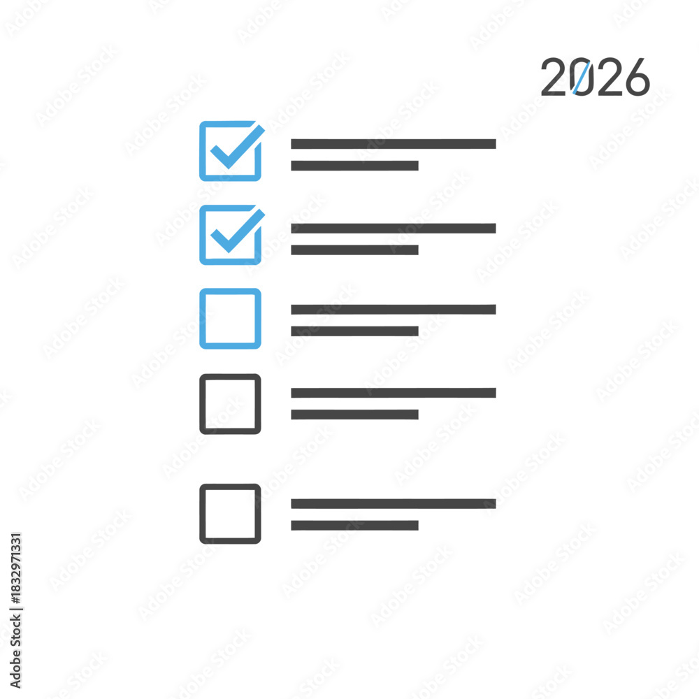 Annual task management checklist icon for 2026, visualizing completed ...
