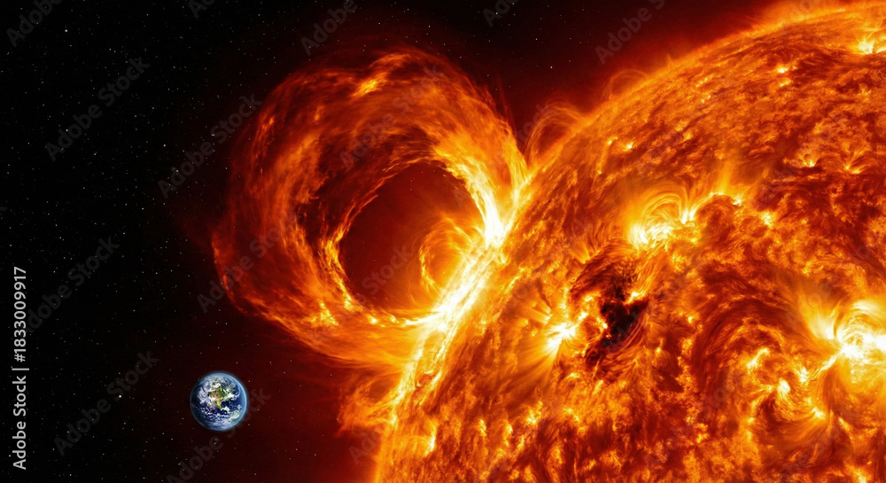 Massive solar flare explosion on Sun surface comparing size with Earth ...