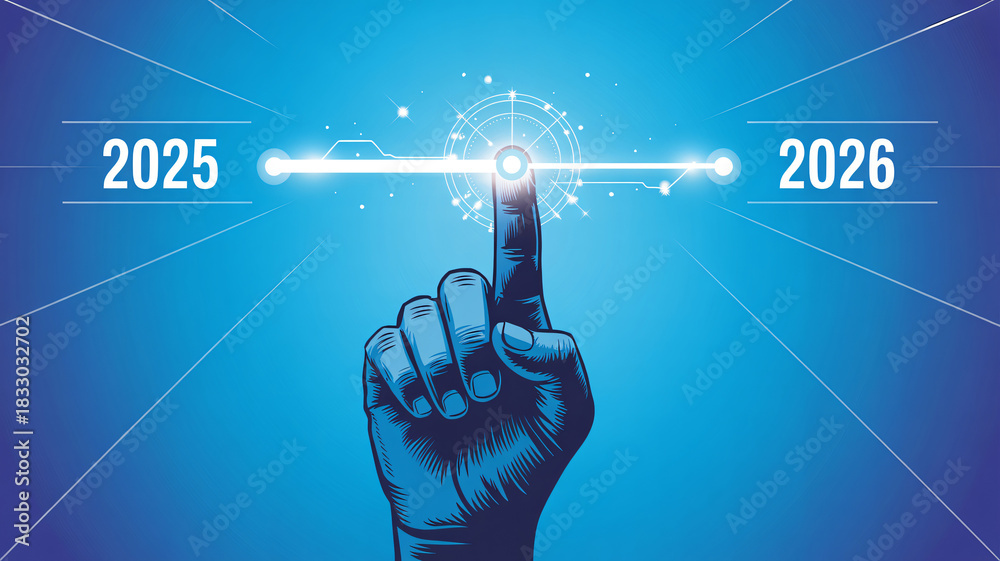 finger touching 2025 to 2026 digital timeline concept, digital year ...