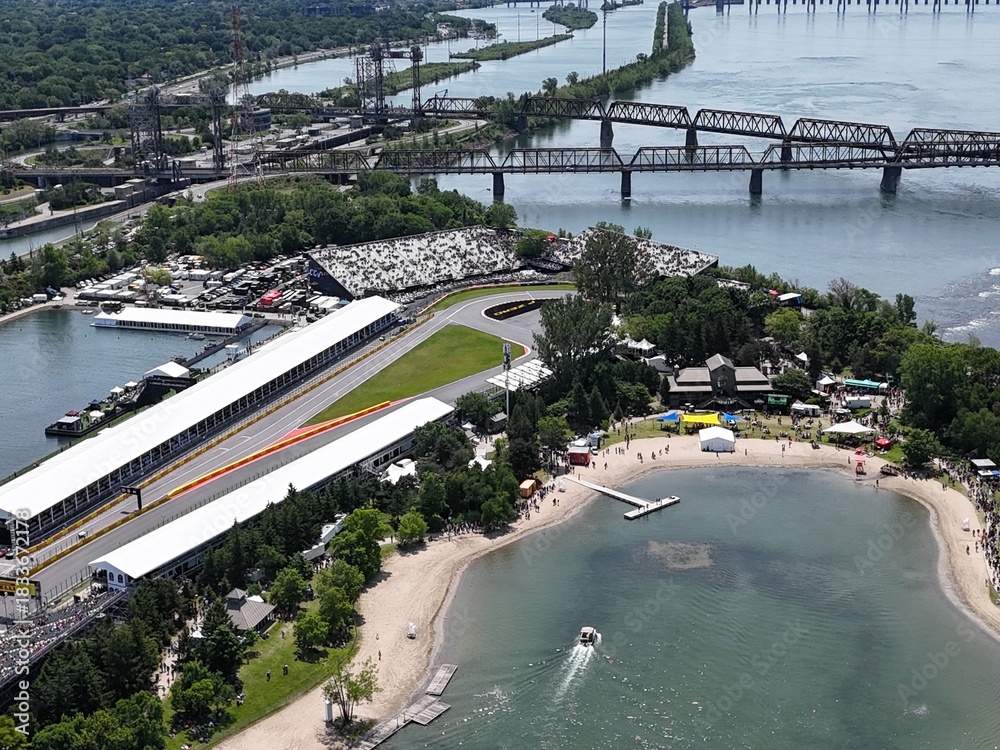 14th of June 2025. Helicopter flight Montreal F1 circuit with crowded ...