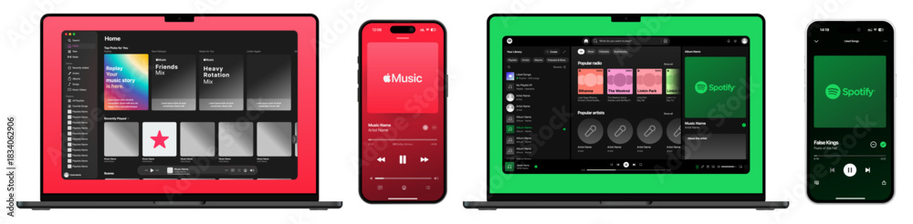 Stock-Vektorgrafik „Apple Music and Spotify Web Desktop App with mobile ...