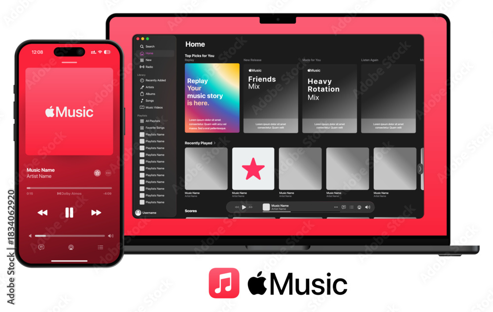 Apple Music Web Desktop App home screen UI with Apple Reply 2025 design ...